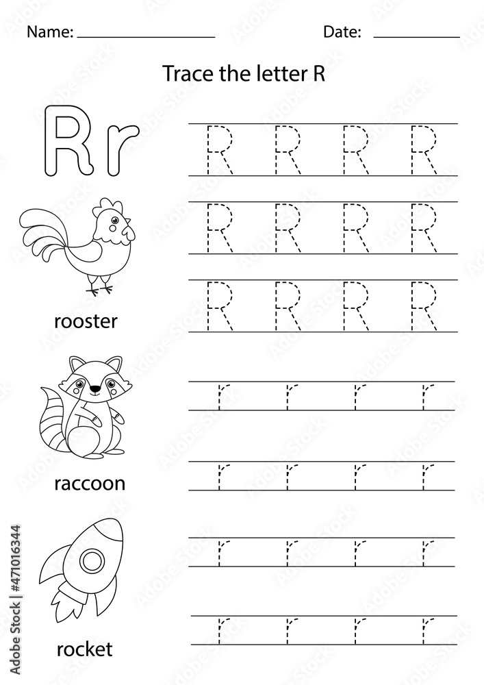 Learning English alphabet for kids. Letter R. Stock Vector | Adobe Stock