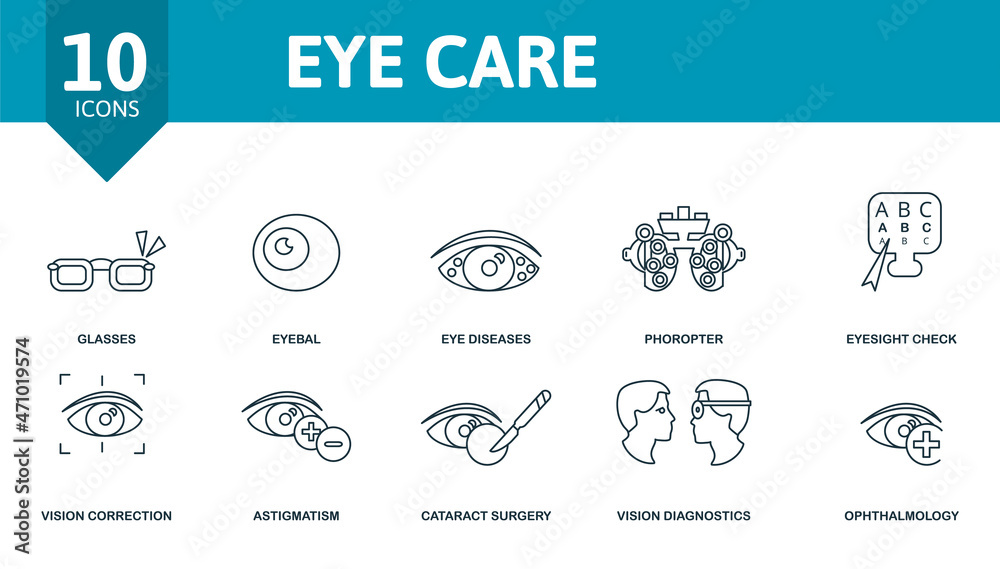 Eye Care icon set. Collection of simple elements such as the contact ...