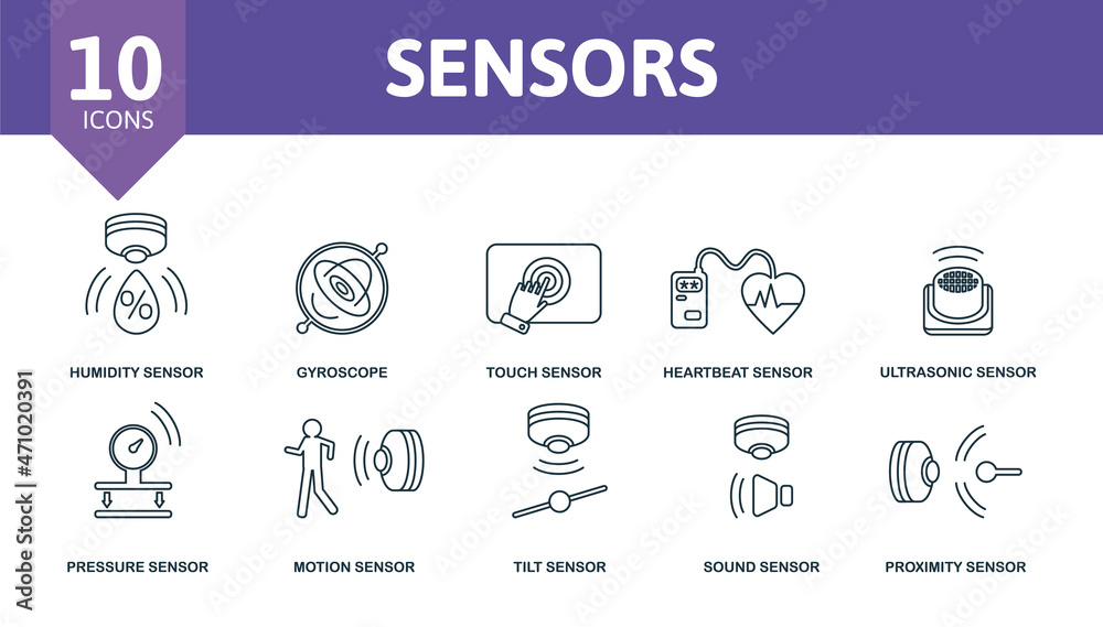 Sensor icon set. Collection of simple elements such as the water ...