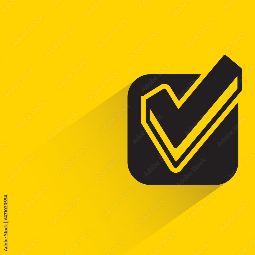check mark symbol with shadow on yellow background Stock Vector | Adobe ...