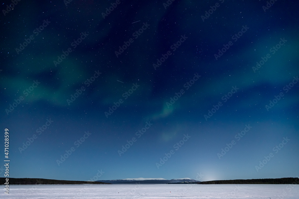 Arctic polar night starry sky background of aurora borealis and ...