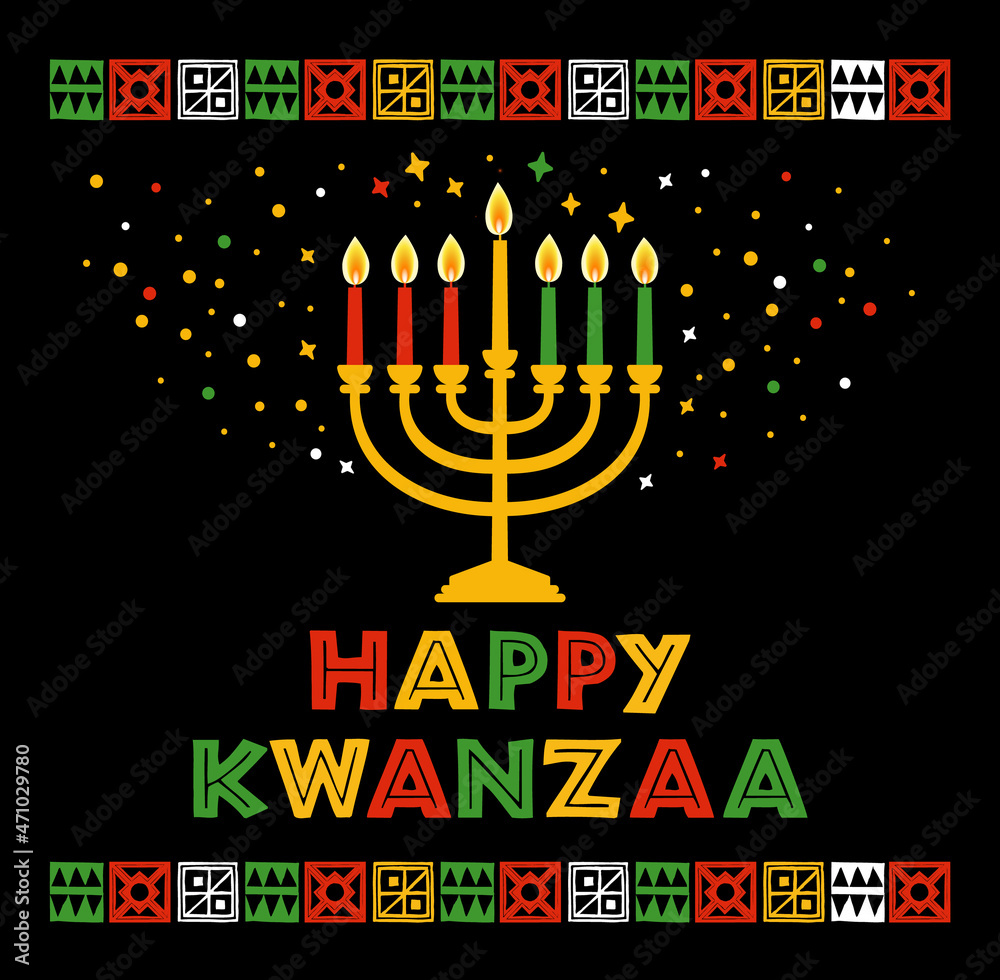 Vector illustration of Kwanzaa. Holiday african symbols with lettering ...