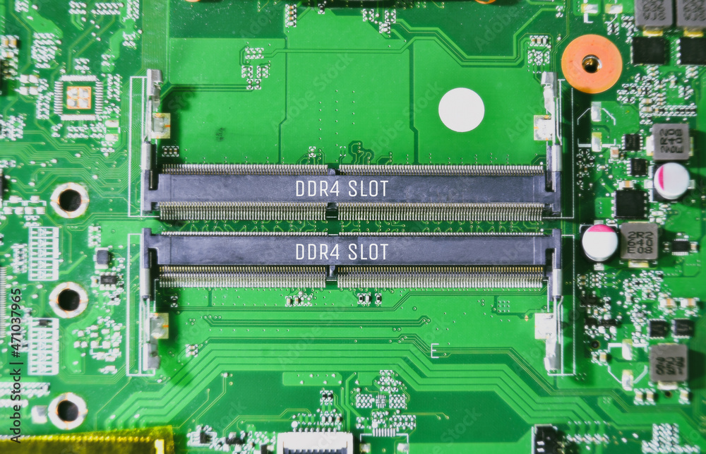 RAM (Random Access Memory) DDR4 slot in the motherboard of the computer ...