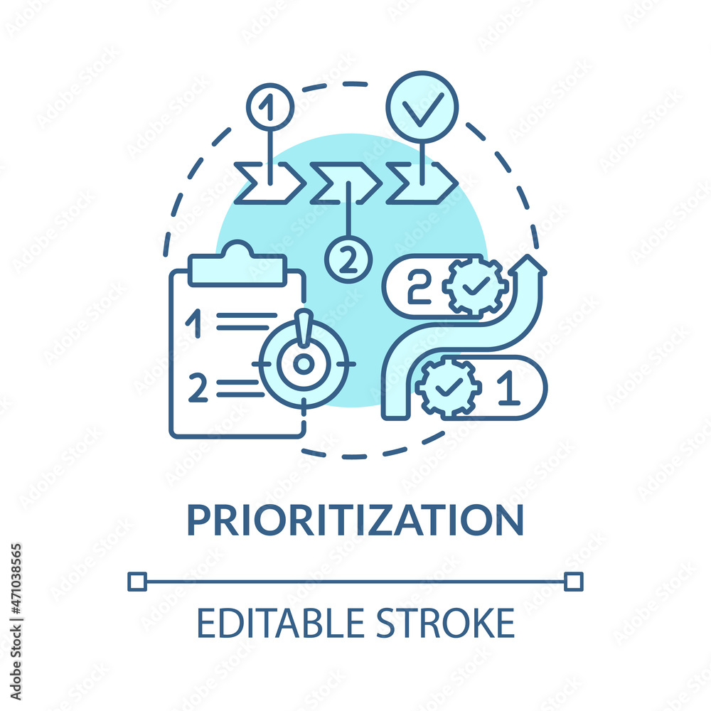 Prioritization blue concept icon. Online entrepreneur skill abstract ...