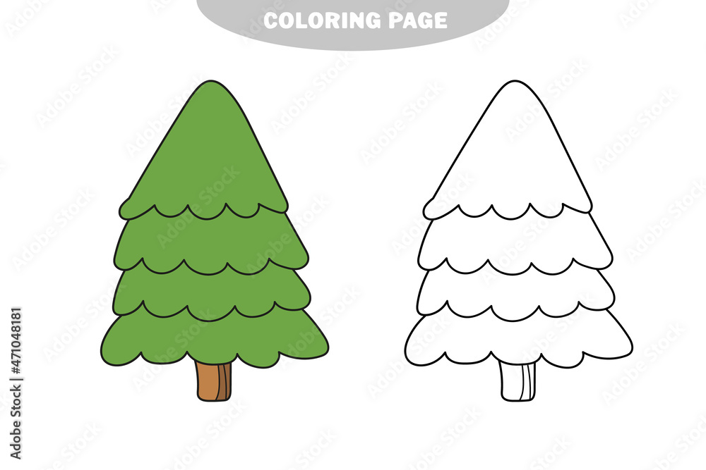 Simple coloring page. Cartoon vector outline illustration fir tree ...