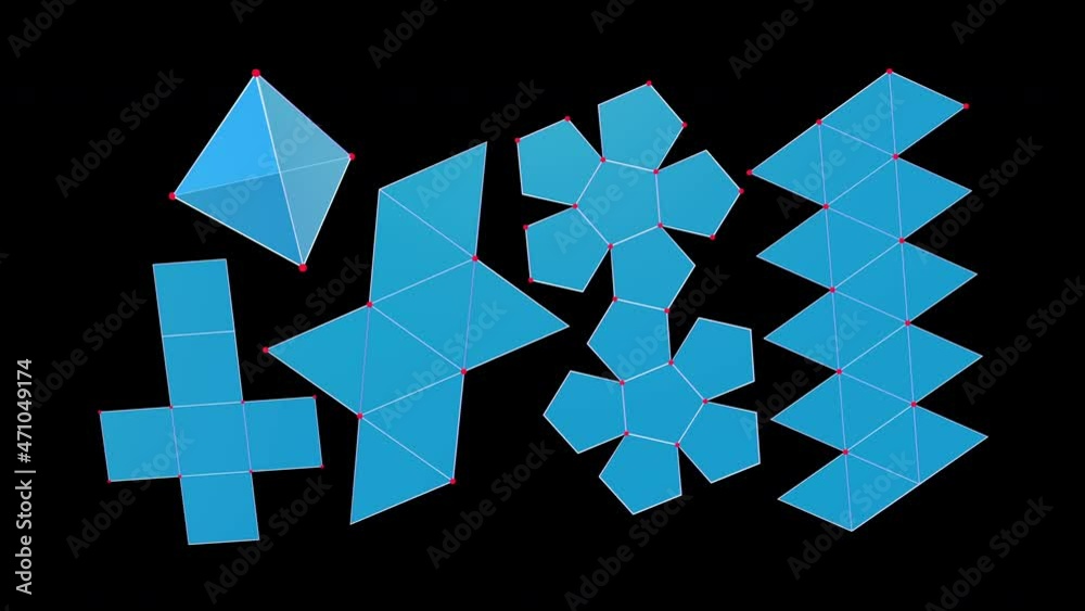 Platonic solids, net of a tetrahedron or pyramid, cube, octahedron ...