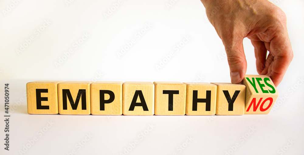 Empathy yes or no symbol. Psychologist turns wooden cubes and changes ...