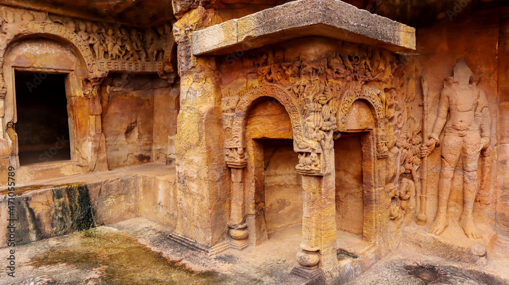 Cave 1 : Lower storey, Tight side of Rani Gumpha, Queen's Cave showing ...