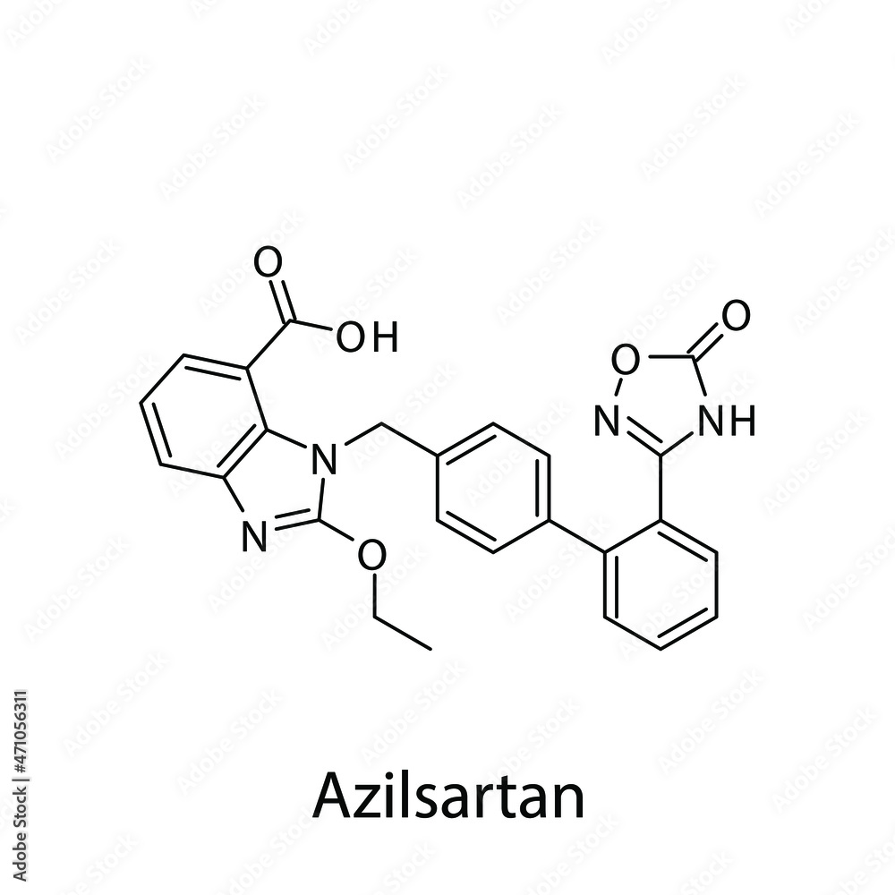 Azilsartan molecular structure, flat skeletal chemical formula ...
