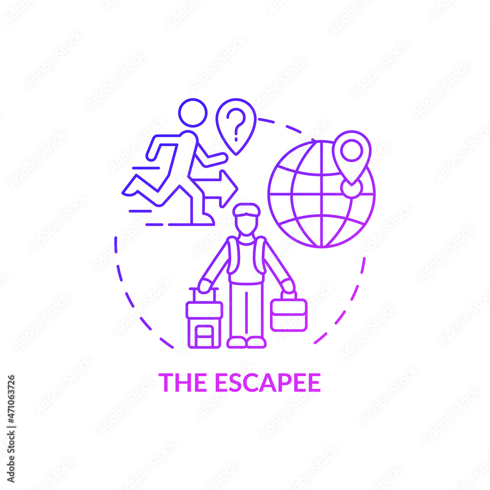 Escapee purple gradient concept icon. Type of expats abstract idea thin ...