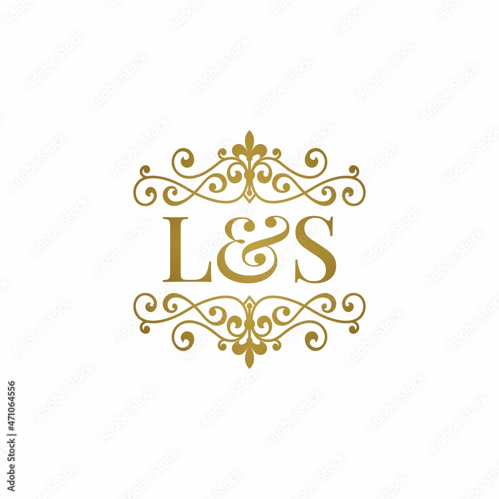 L&S initials logo ornament gold. Letter LS wedding ampersand or ...