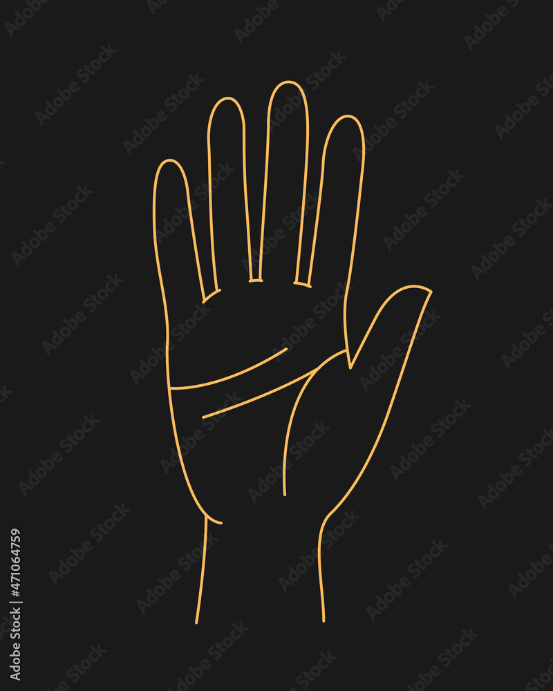 Hand with lines on the palm, vector outline illustration Stock Vector ...