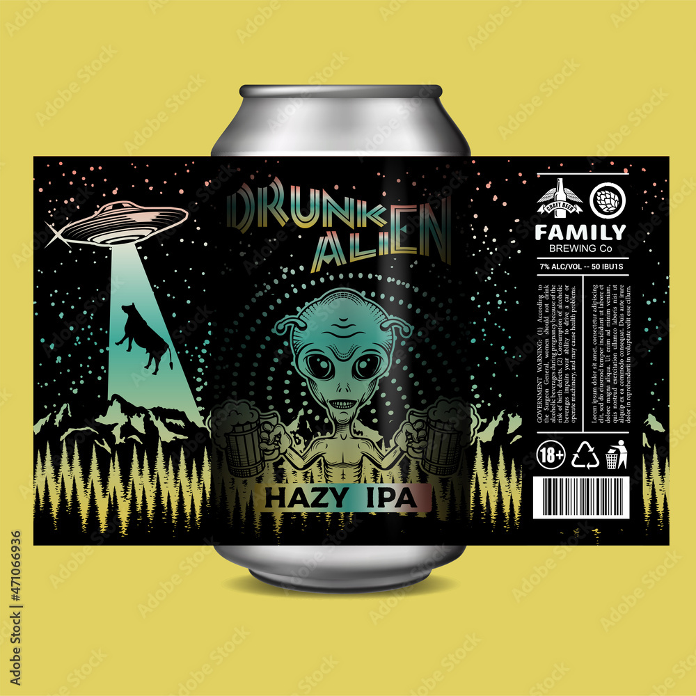 Custom Beer Label Design. Beer Label With the Night Sky With Stars, UFO ...