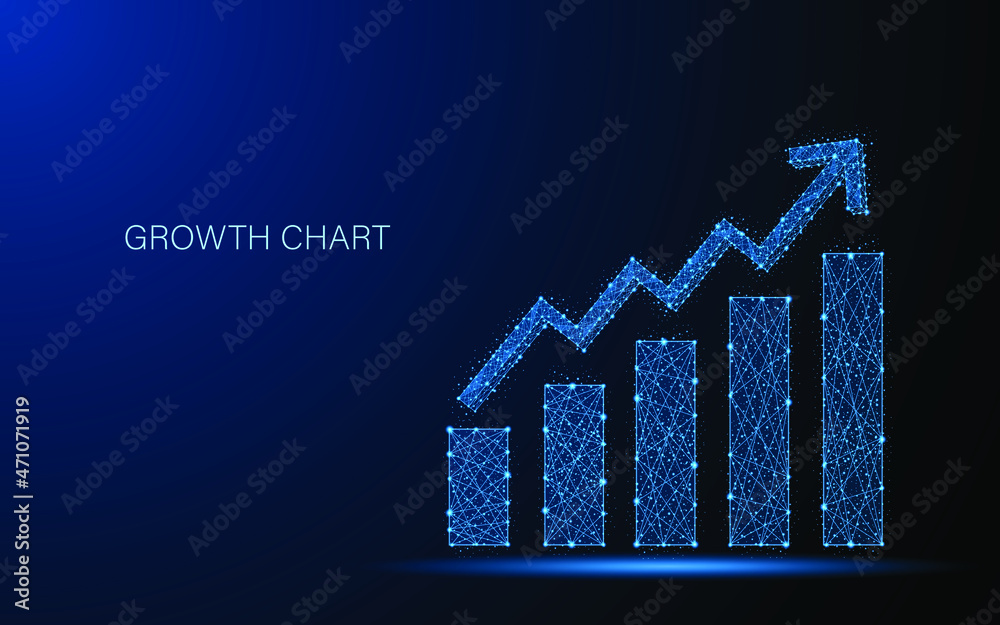 Abstract growth chart. Business growth strategy ideas. Digital low poly ...