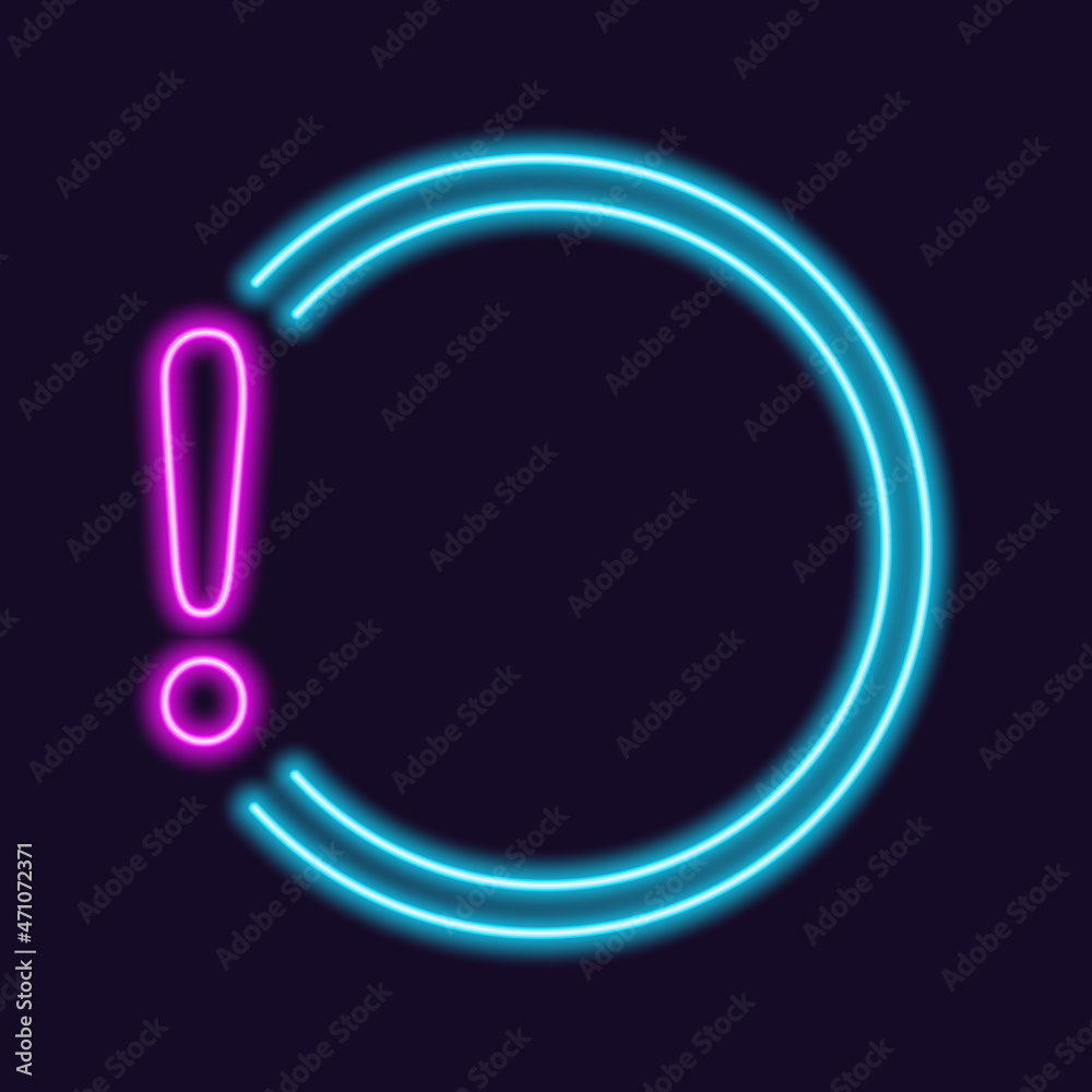 Neon frames with question mark, exclamation mark, quotes. Square text ...