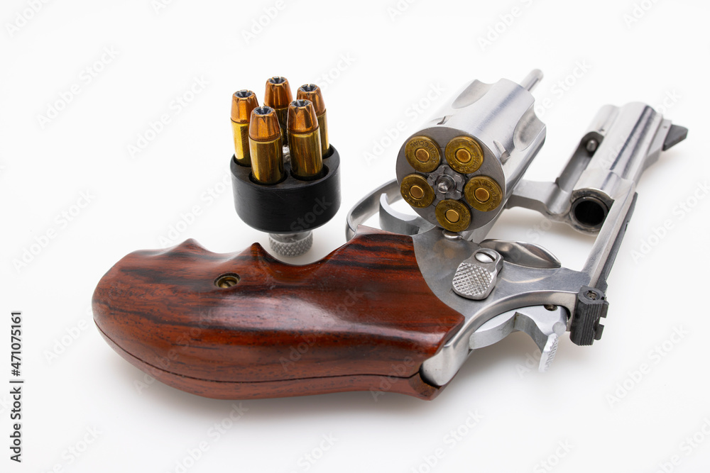 .38 Revolver pistol hand gun with bullets on white background Stock ...