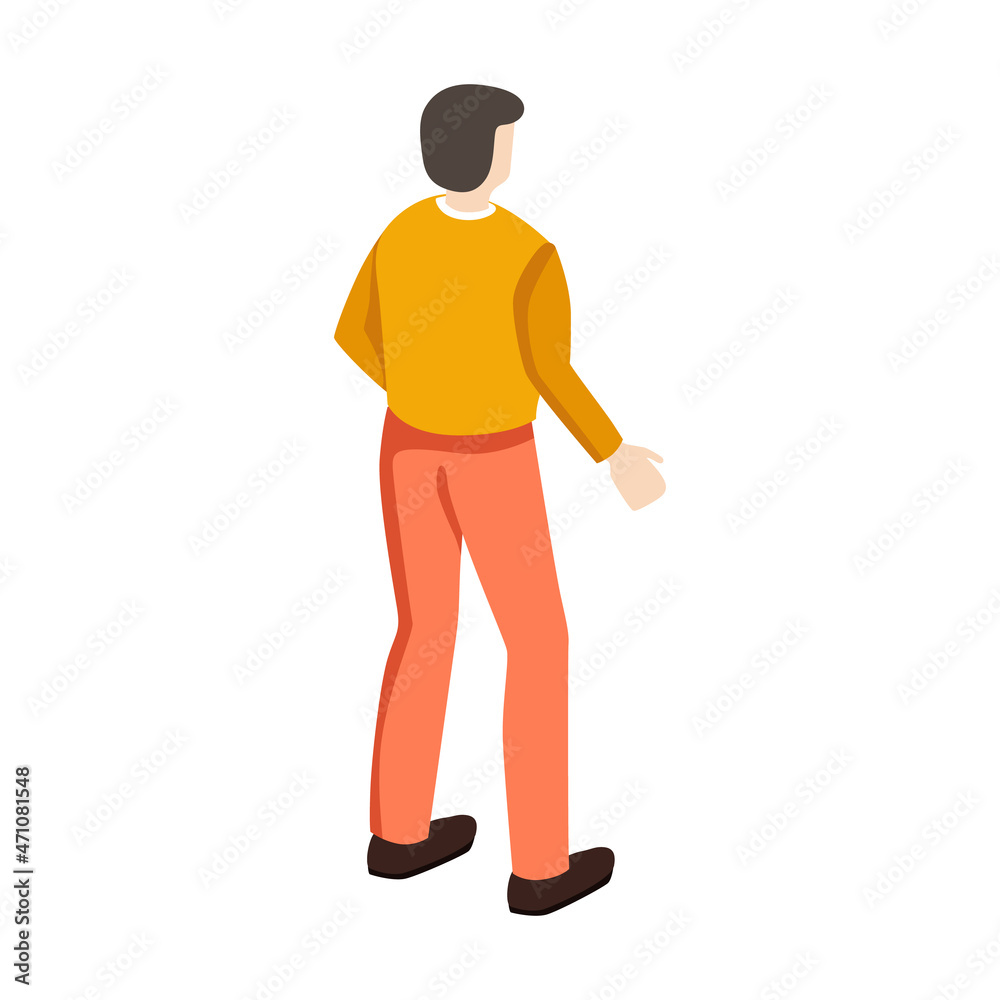 Man Standing Full Length. Back View. Isolated Element. Vector ...