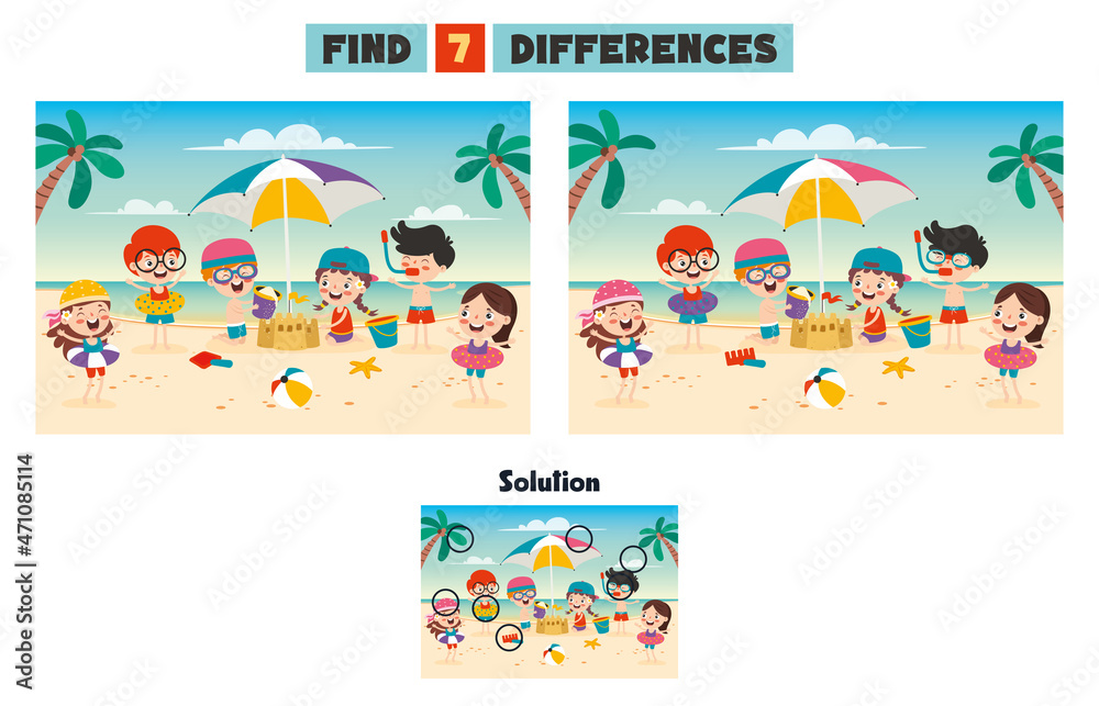 Find Seven Differences Activity For Children Stock Vector | Adobe Stock