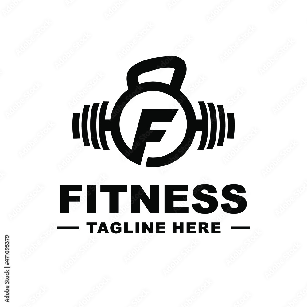 F logo and the gym logo. letter F and barbell Stock Vector | Adobe Stock