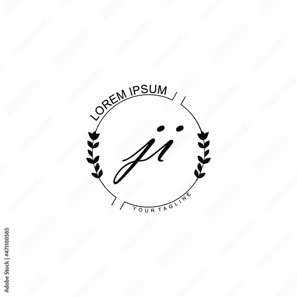 JI Initial calligraphy handwritten logo. Handwritten alphabet in the ...