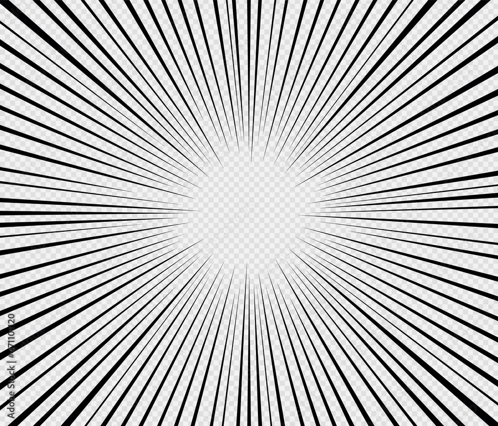 Manga frame with speed radial lines. Comic anime flash effect. Splash ...