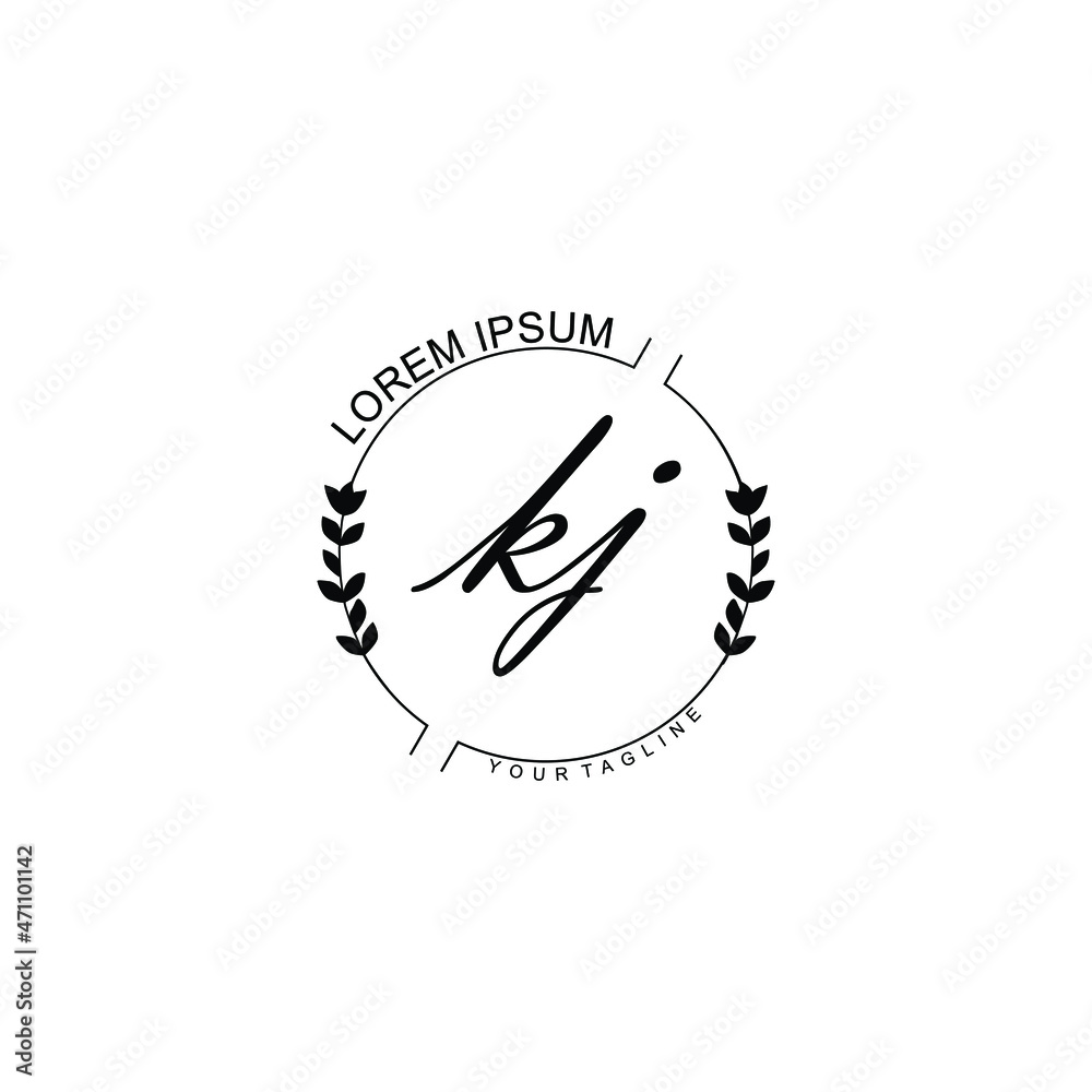 KJ Initial calligraphy handwritten logo. Handwritten alphabet in the ...