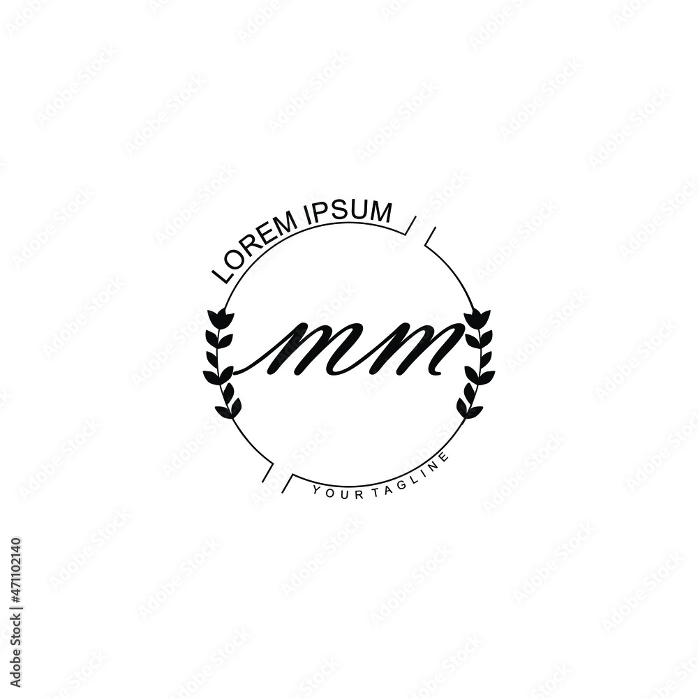 MM Initial calligraphy handwritten logo. Handwritten alphabet in the ...