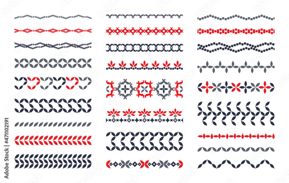 Large set of geometric line border patterns. Seamless vector ...