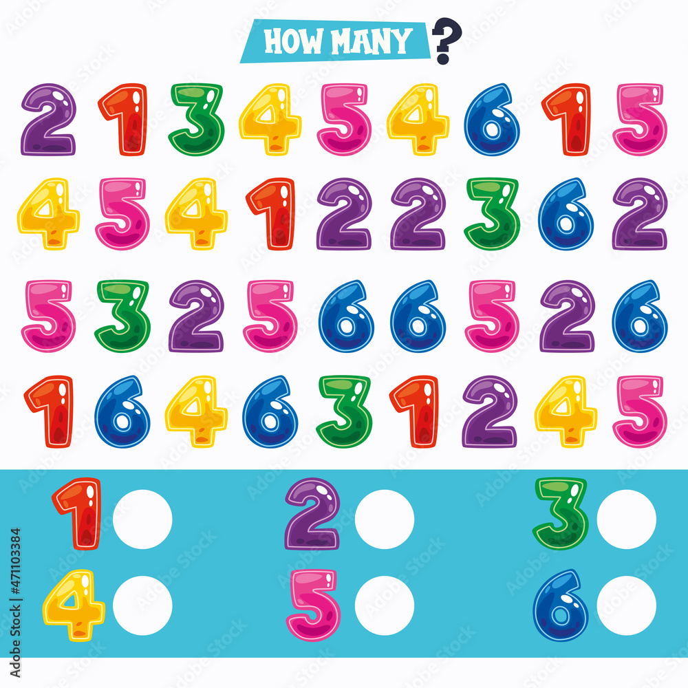 Math Worksheet Template With How Many Stock Vector | Adobe Stock