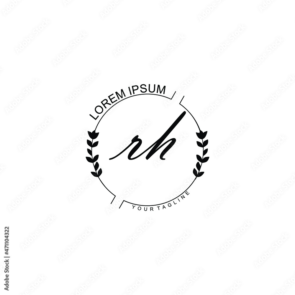 RH Initial calligraphy handwritten logo. Handwritten alphabet in the ...