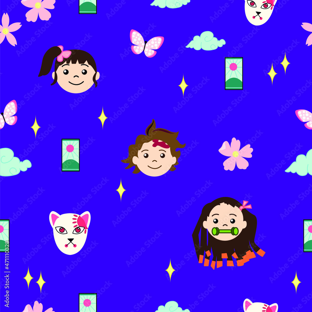 Nezuko Tanjiro Kimetsu no Yaiba pattern design Stock-Vektorgrafik ...