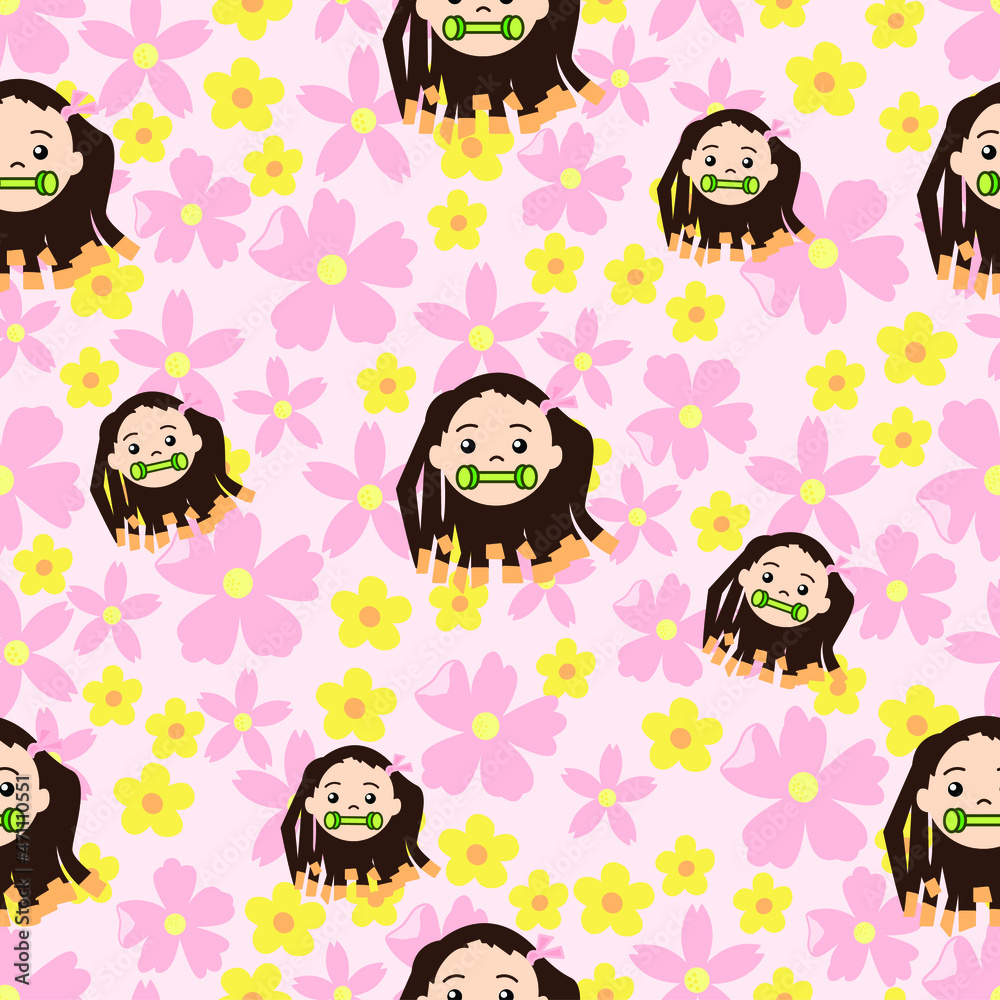 Nezuko Demon Slayer, Kimetsu no Yaiba, pattern design Stock ベクター ...