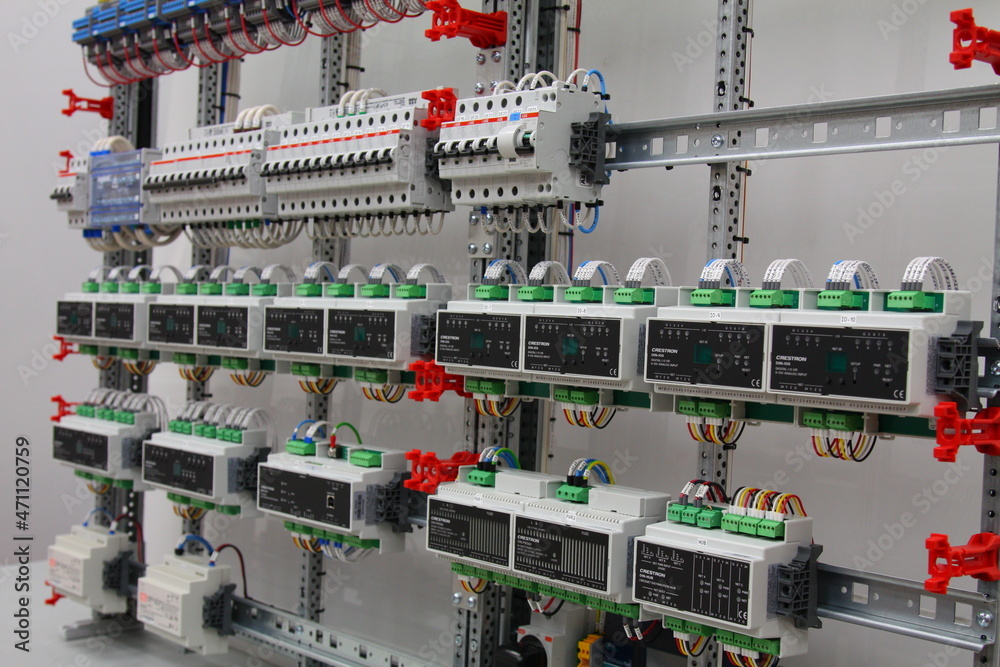 Crestron and Lutron automation modules in the control panel for process ...