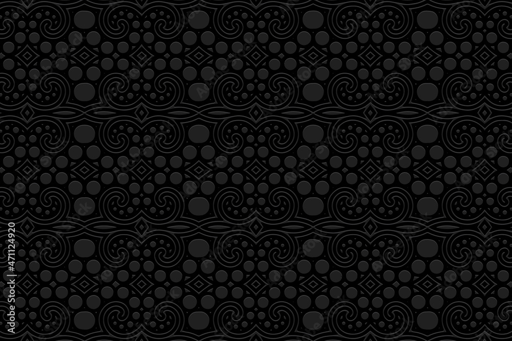 Embossed black background design. Original texture with geometric ...