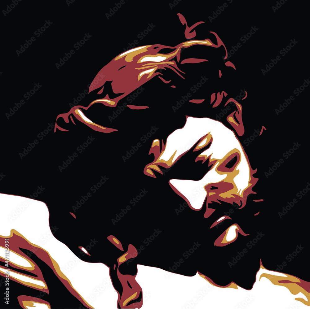 Jesus Christ face. Christian and Catholic religion. Vector illustration ...