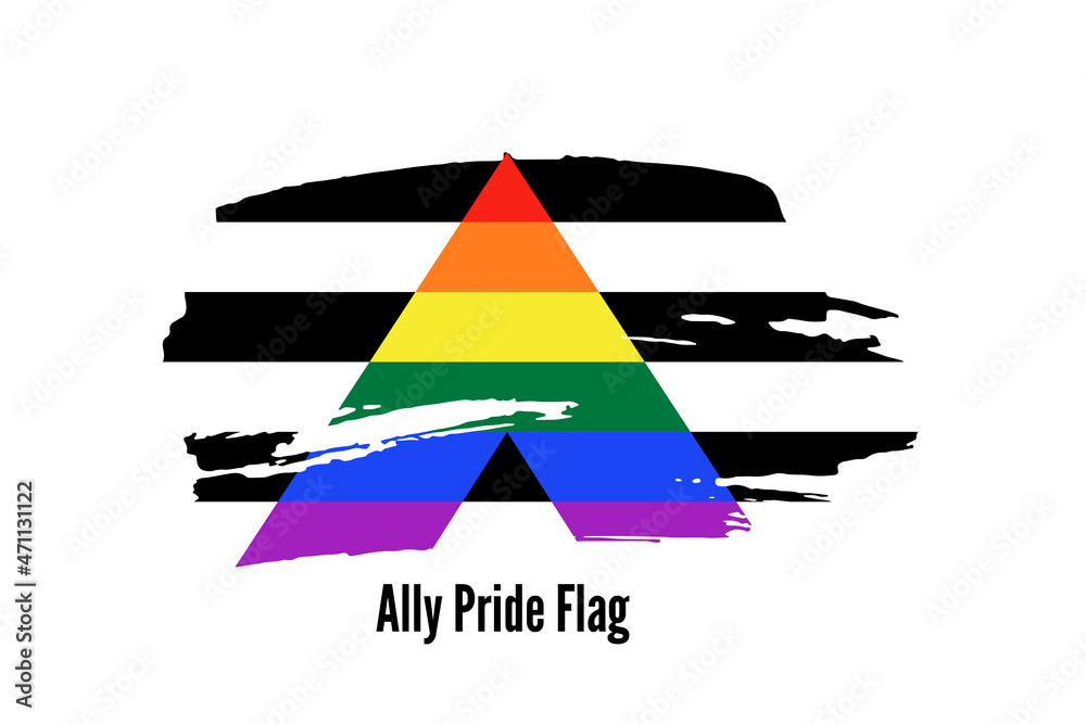 Ally Pride Flag. Hand drawn ink brush stroke Pride Flag icon, logo ...