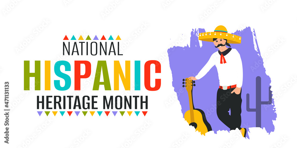 Hispanic heritage month banner, poster, placard, flyer. Greeting text ...