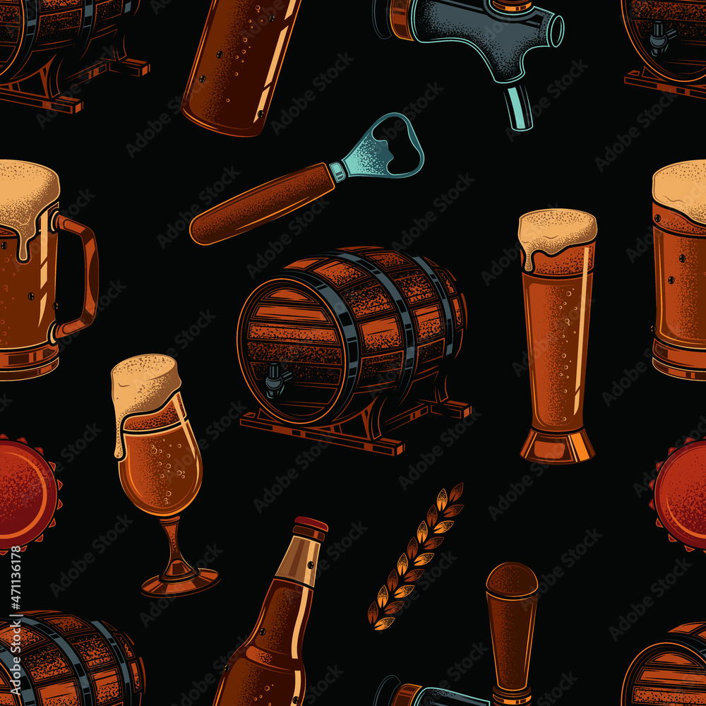 Original vector seamless pattern in vintage style. Vector set of beer elements. A design element ...