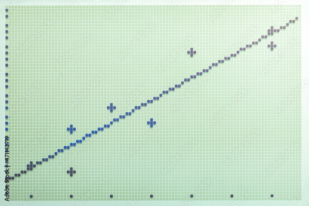 Linear regression line on a retro graphical calculator LCD screen ...