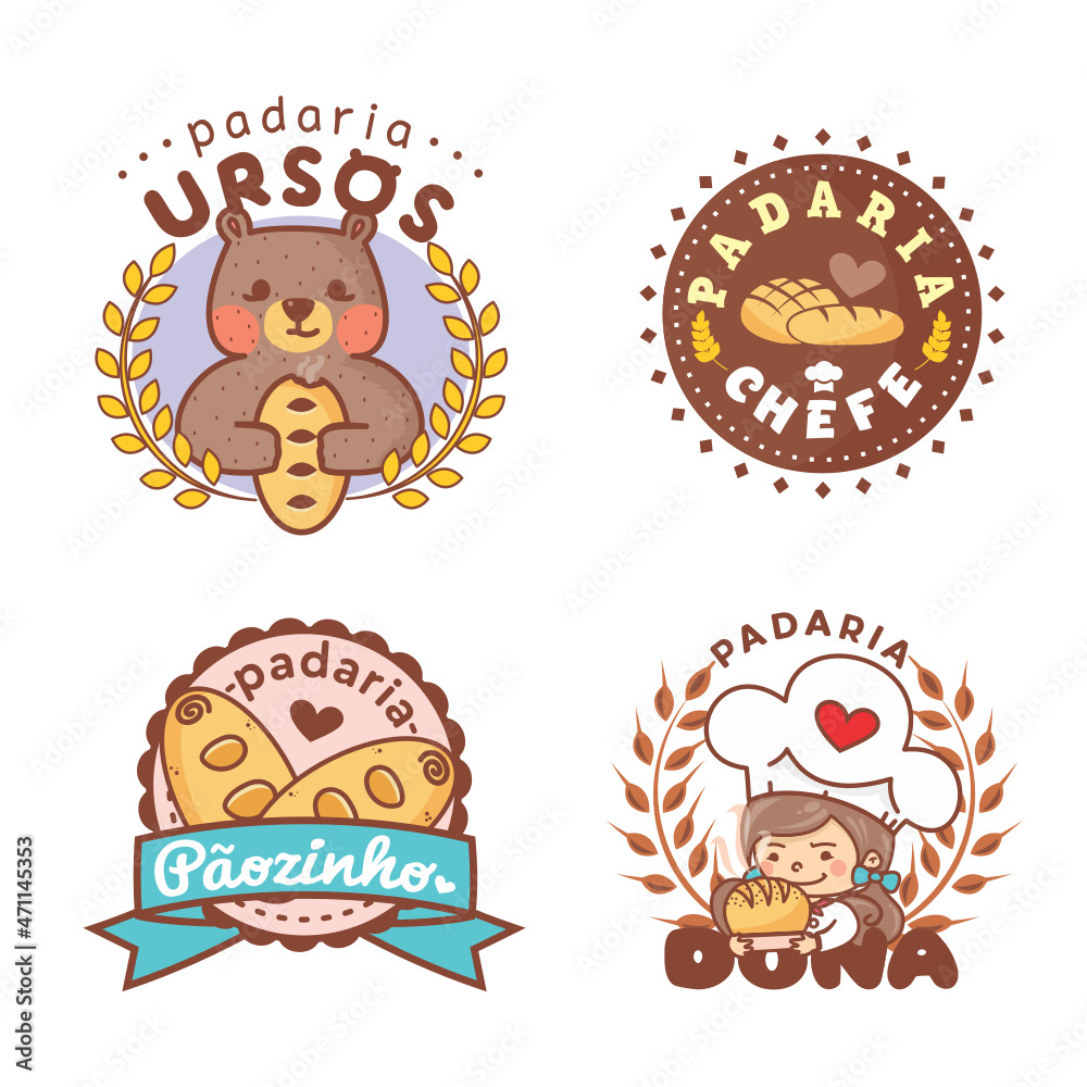 Set logos, logos padaria, set logos padaria, padaria, pão, pãozinho ...