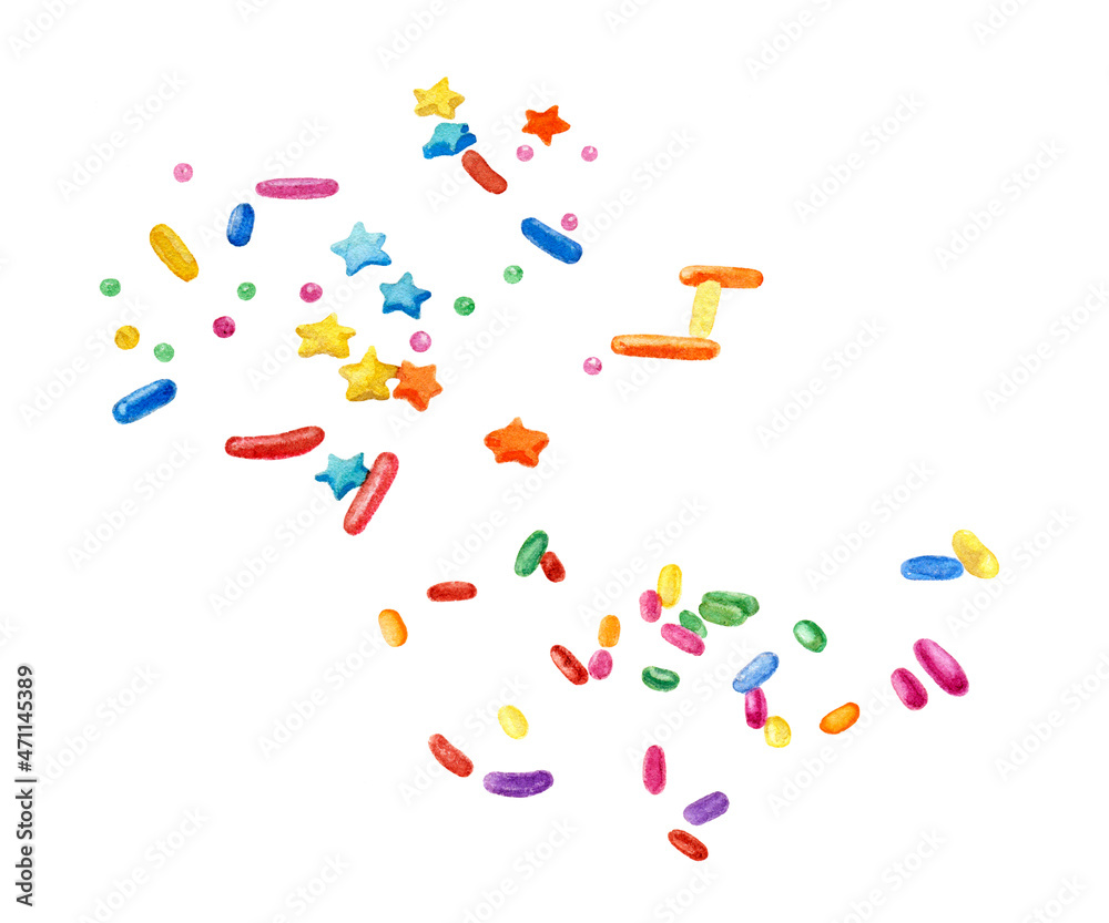 Rainbow candy sprinkles watercolor illustration isolated on white ...