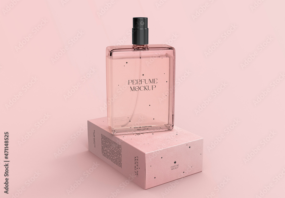 3D Perfume Glass Bottle and Packaging Mockup Stock Template | Adobe Stock