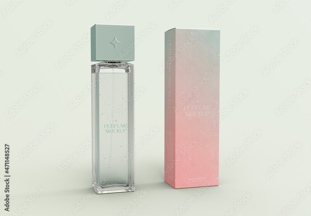 3D Perfume Bottle and Box Mockup Stock Template | Adobe Stock