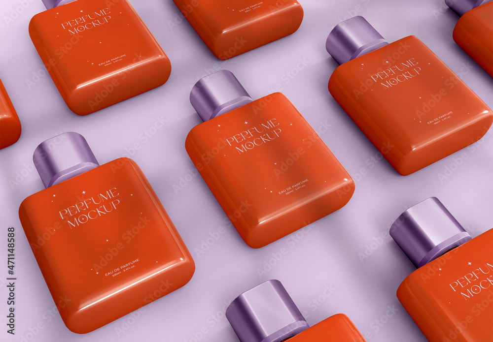 3D Array of Perfume Bottles Mockup Stock Template | Adobe Stock