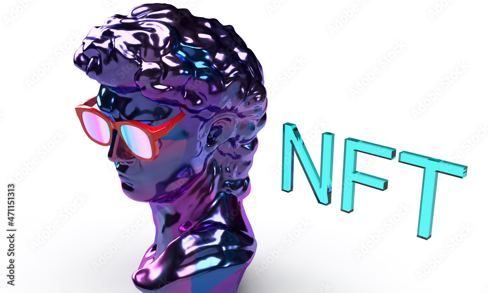 3d render,NFT Non fungible token. Crypto art concept. Technology ...