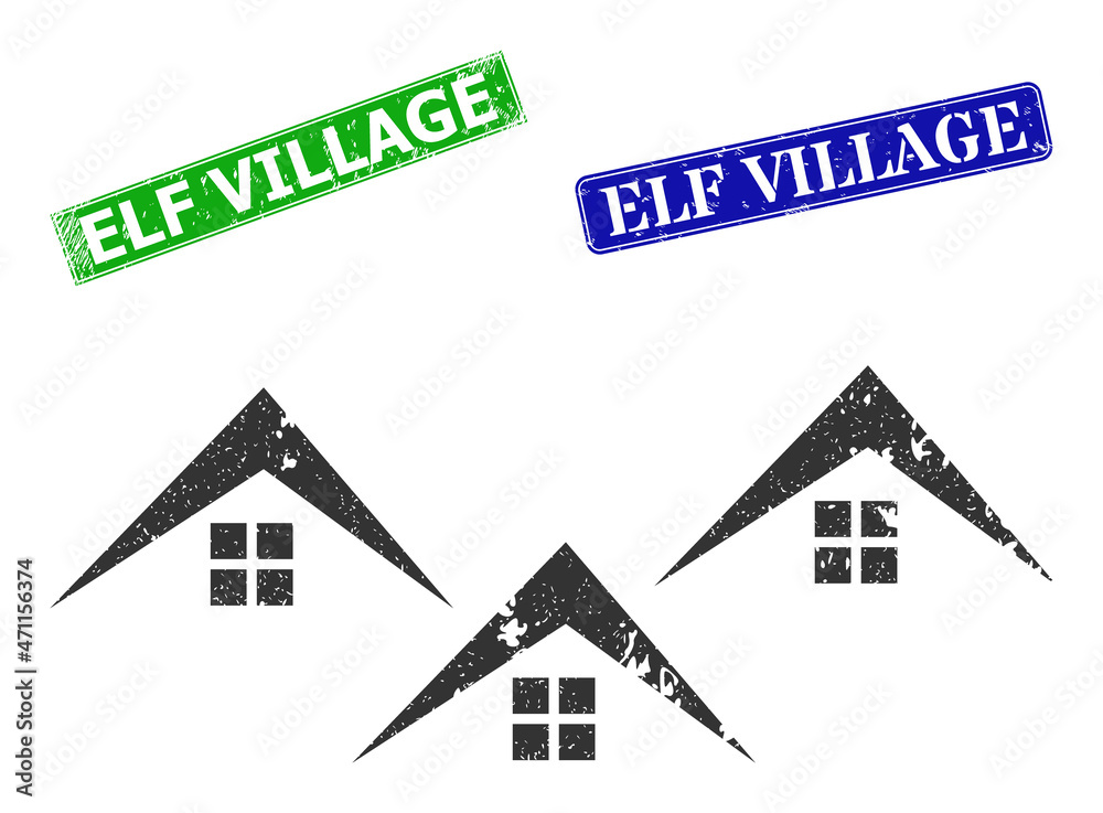 Grunge village icon and rectangle unclean Elf Village seal stamp ...