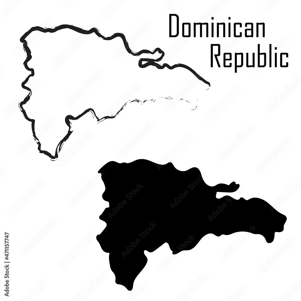 dominican republic map black and white vector illustration. map black ...