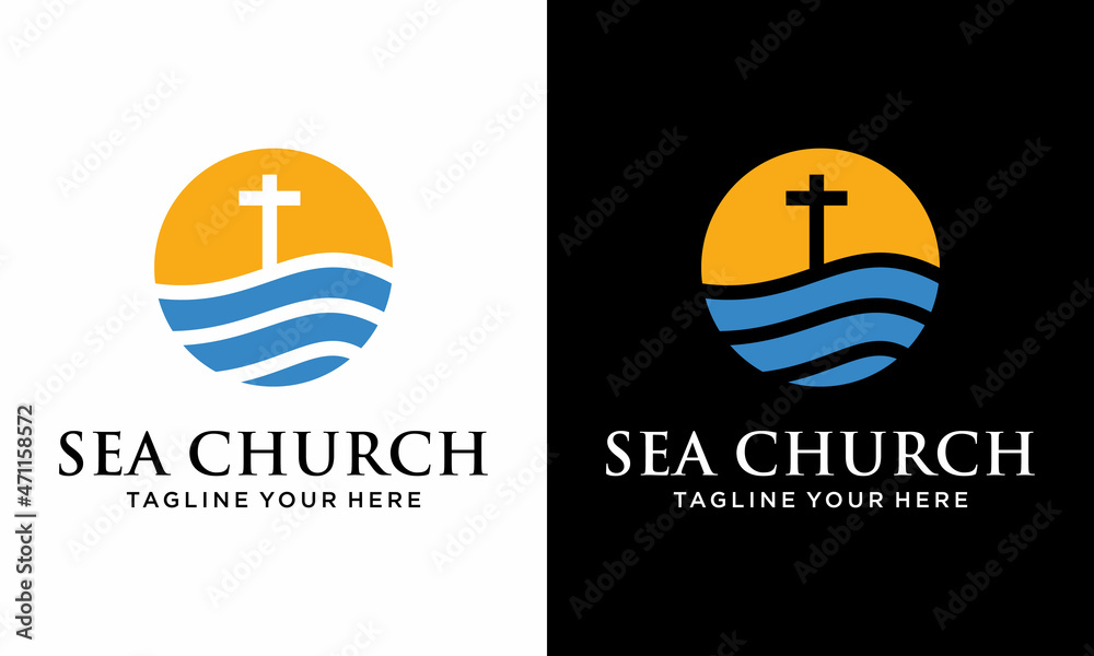 cross and wave icon christian symbol design element vector eps 10, on a ...