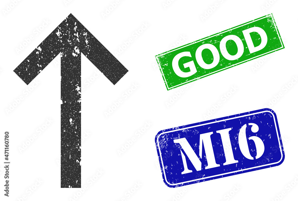Grunge up arrow icon and rectangular rubber Good stamp. Vector green ...