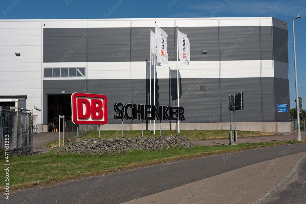 Gothenburg, Sweden - July 20 2021: DB Schenker logo outside a transit ...